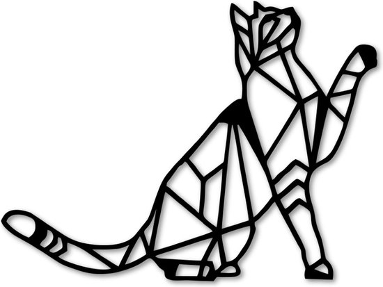 Spelende kat - Extra Groot - 600 x 450mm - Zwart MDF - Houten kat voor ...