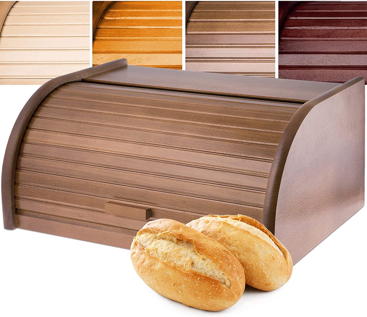 Ruime broodtrommel van hoogwaardig hout, broodtrommel met roldeksel ...