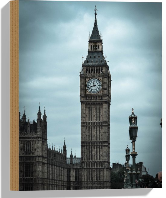 Hout - Big Ben in Londen met Grijze Lucht op Achtergond - 30x40 cm - 9 ...