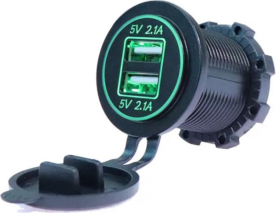 Dual USB stopcontact - Groen - 12V/24V - 2x 2.1A/5V - Auto/Boot/Camper ...
