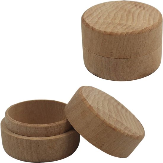 2 stuks houten ronde dozen voor juwelenkistjes, opbergdoos, ringen ...