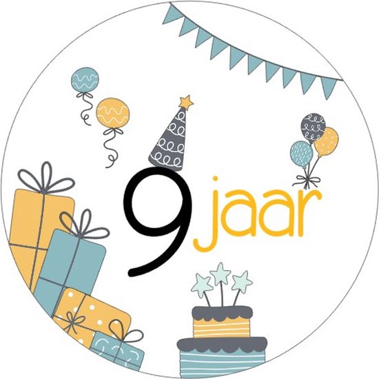 20x Sluitsticker 9 Jaar - Geel Blauw - 40 mm - Verjaardags sticker ... 20x Sluitsticker 9 Jaar - Geel Blauw - 40 mm - Verjaardags sticker ...