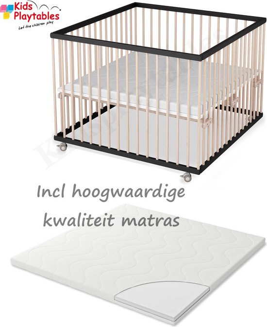SÄMANN® Baby Box Premium 100x100 met matras Zwart-Naturel en in hoogte ...