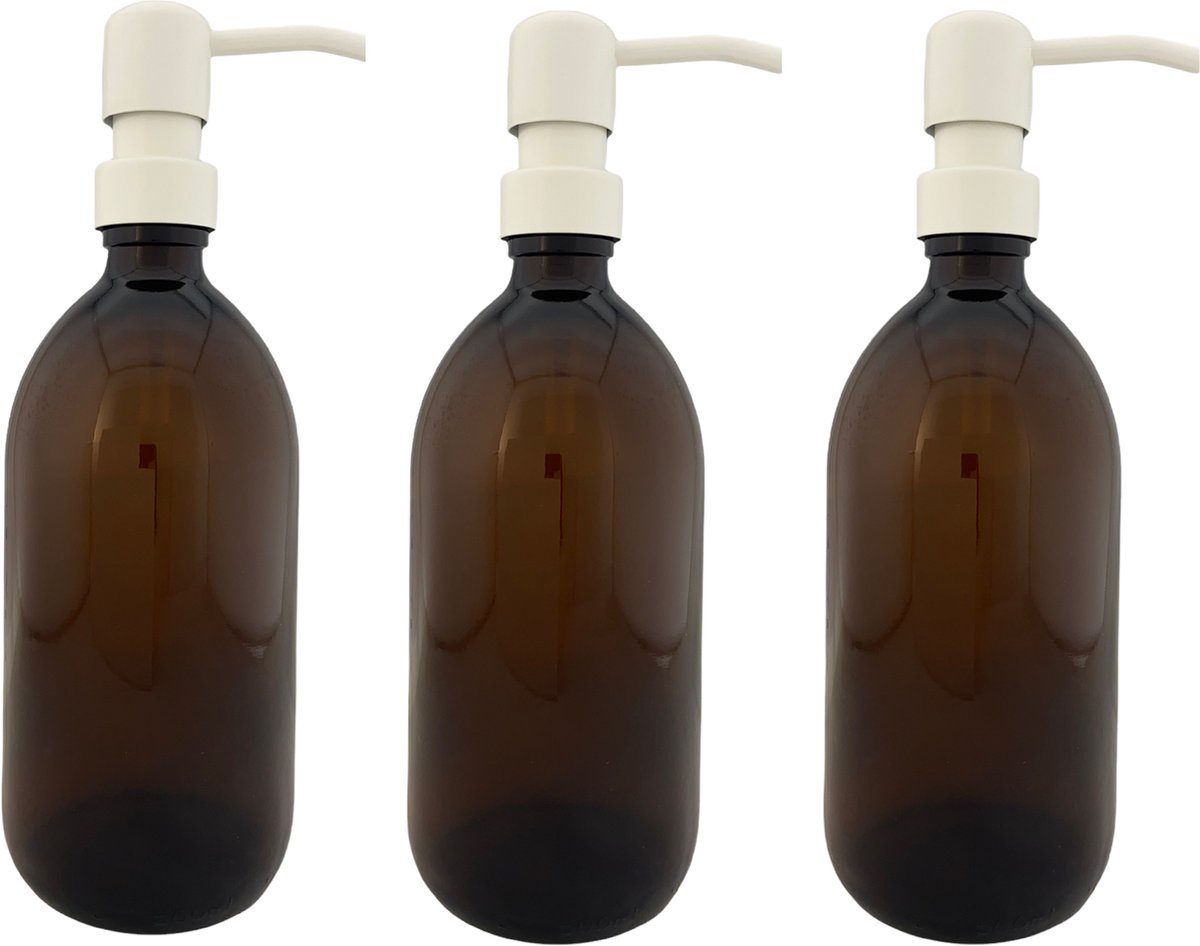 Zeepdispenser | Zeeppompje | Bruin | Wit | Glas | 3 stuks | Blanco ...