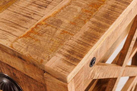 Industriële barkast BODEGA 86 cm mangohouten trolley met wijnrek | bol