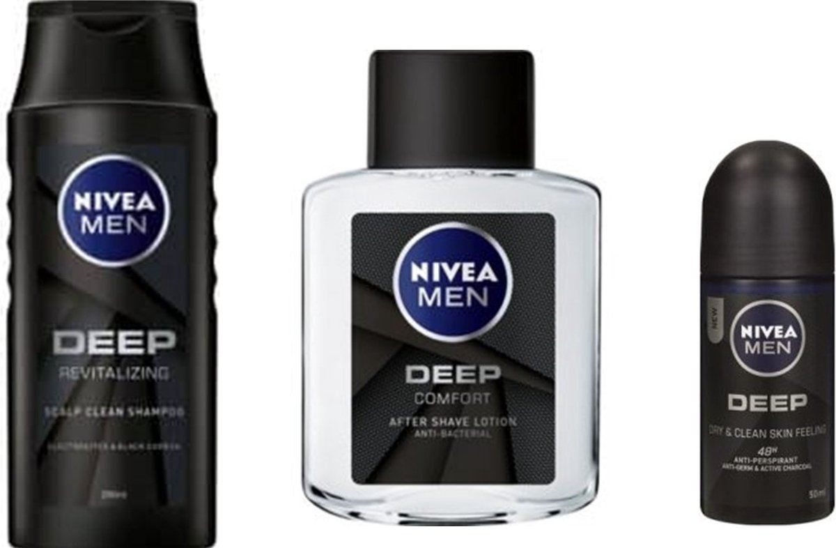 NIVEA MEN Deep - Set - After Shave / Shampoo - Deo Roller | bol.com