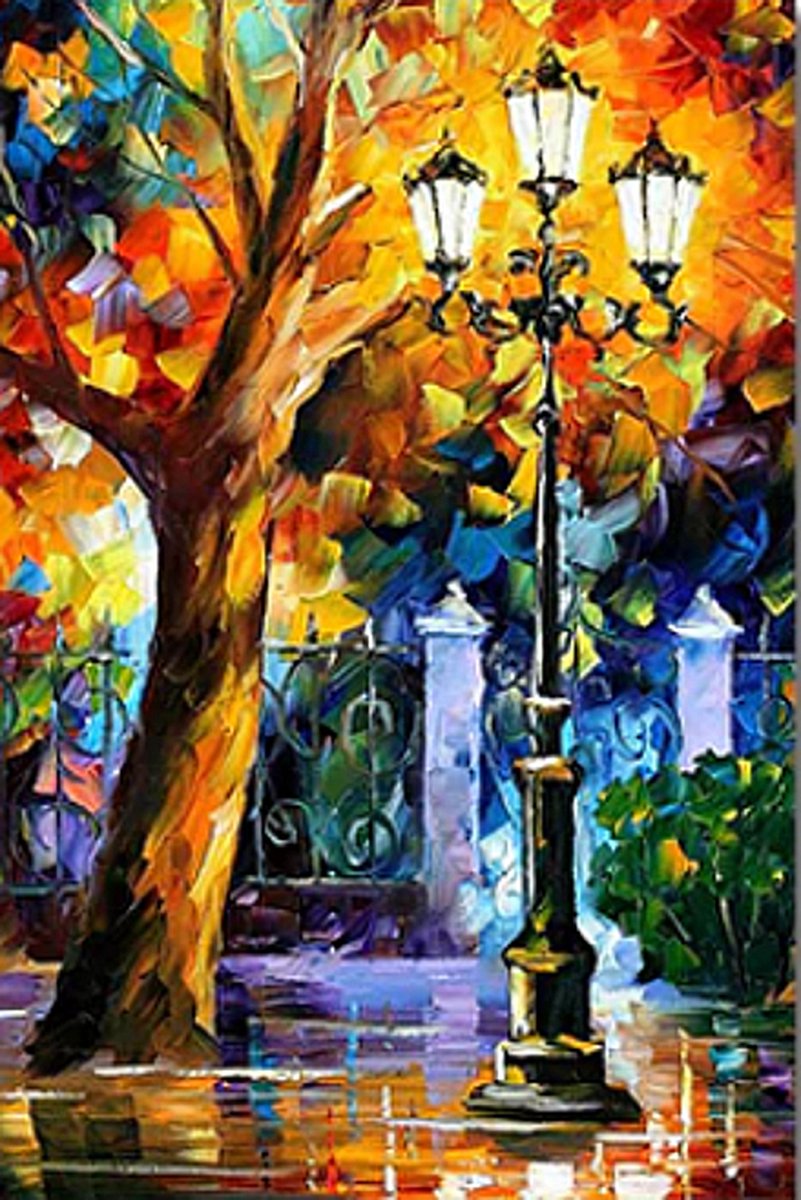 Allernieuwste.nl® Canvas Schilderij Abstract Landschap met Straatlantaarn - Abstract... | bol