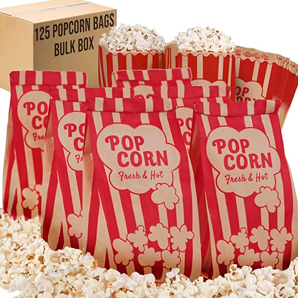 Popcorn Zakjes, 125 Stuks 25,4x10,2cm Retro Vintage Stijl Popcorn ...