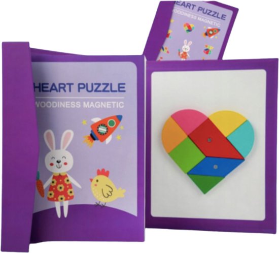 Tangram Puzzel - Hart - Paars - 96 Puzzels - Magneetboek - Houten ...