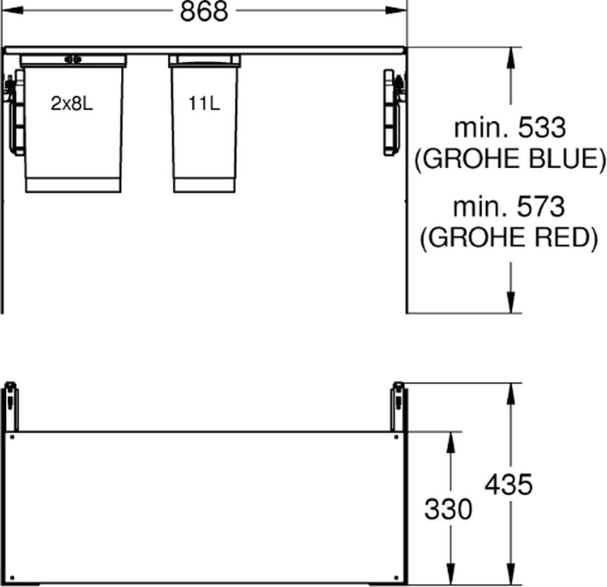 GROHE Uittrekbaar Afvalsysteem, Afvalbak 2X8+11 L (Kast Breedte 90 Cm ...