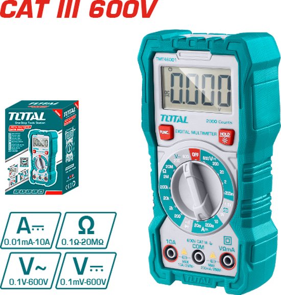 Total - Digitale multimeter - CAT III 600V - Spanningsmeter met zaklamp ...