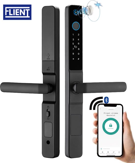 Flient® Smart doorlock - Slimme deurslot - Zwart deurslot - Waterdichte ...