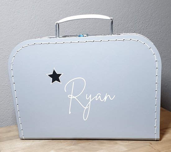 Kinderkoffer 25cm Zilvergrijs MET NAAM - Logeerkoffer - Kartonnen ...