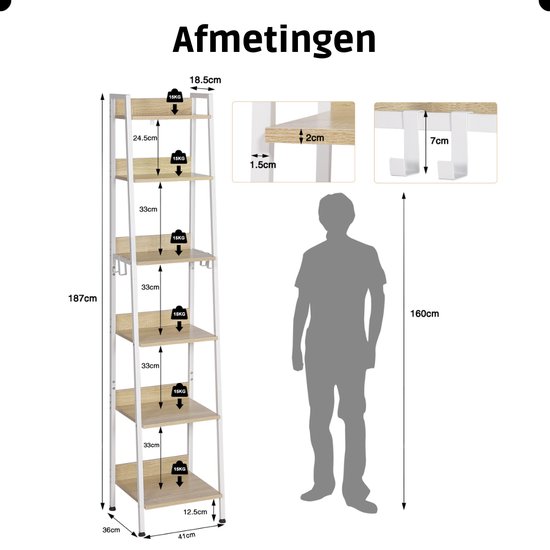 Boekenrek - Open Boekenkast - Ladderkast - Etagere Kast - Opbergrek ...