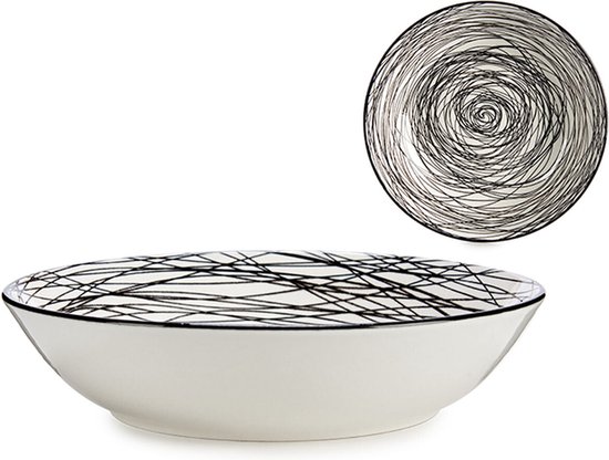 Diep bord Strepen Porselein Zwart Wit 6 Stuks (20 x 4,7 x 20 cm) | bol