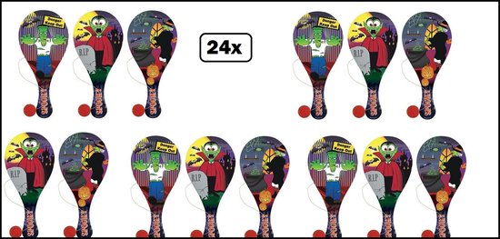 24x Racket met bal 23 cm halloween assortie - speelgoed thema feest ...