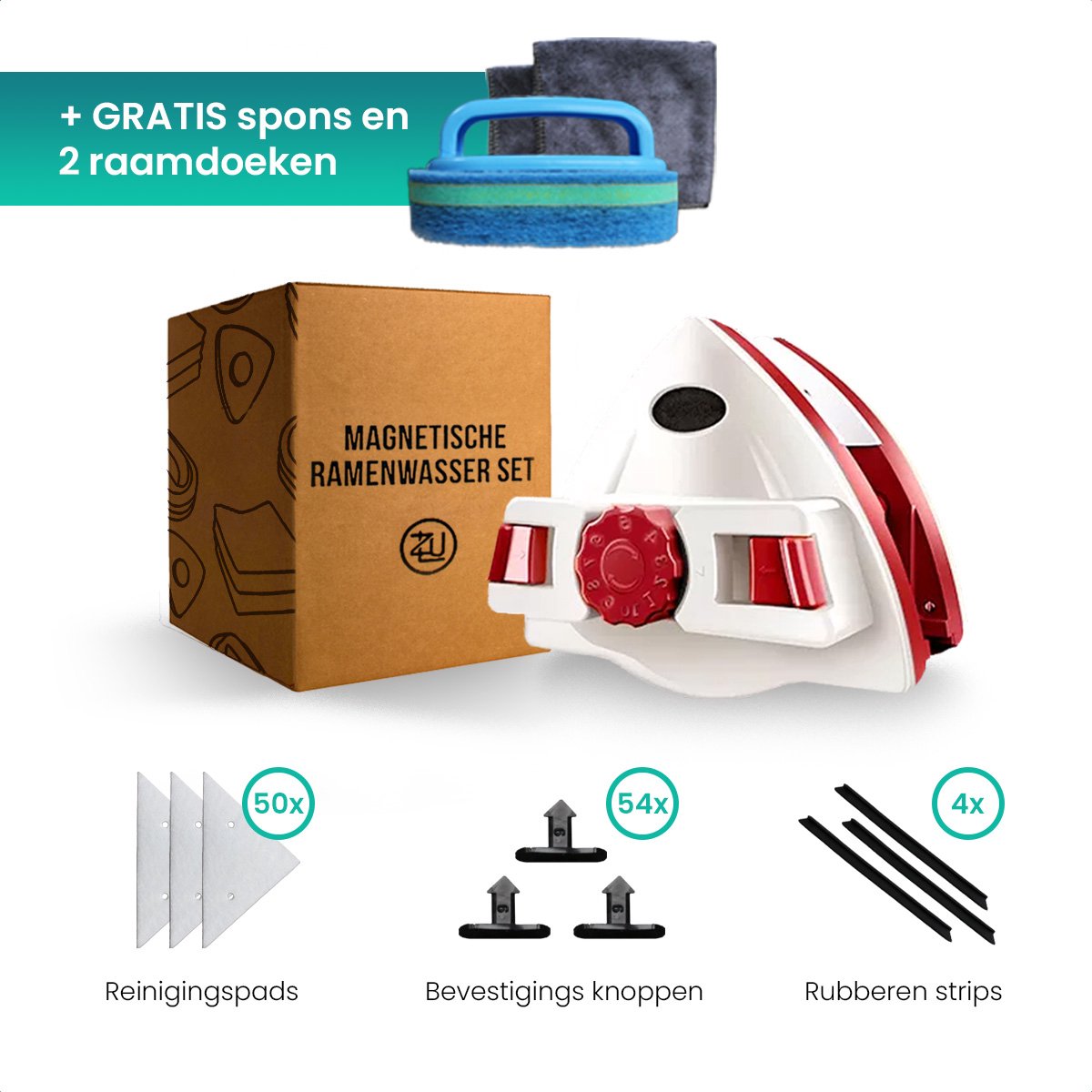 LuZana® Magnetische Ramenwasser - Spons - Microvezeldoekjes ...