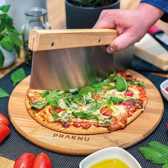 Houten Pizzabord met Pizzasnijder - Set van 2 - RVS Pizzames met Scherp ...