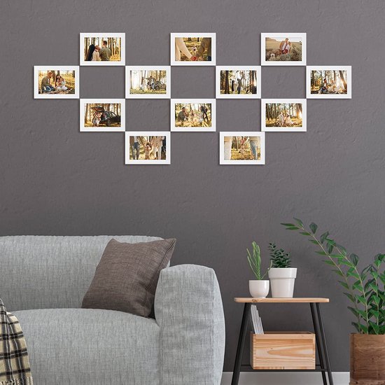 Set van 12 fotolijsten 10x15 met witte houtnerf frame, witte fotolijst ...