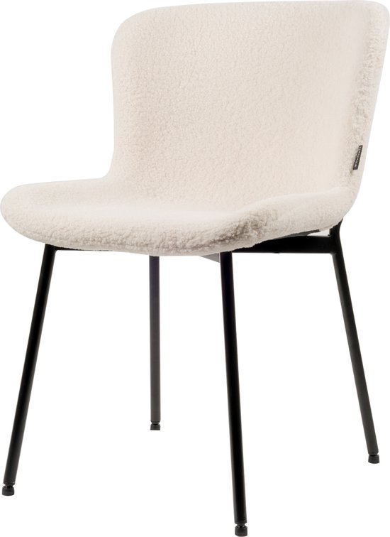 Blossom Stoel - Teddy Wit - Design eetkamerstoel - Zwart stalen poten ...