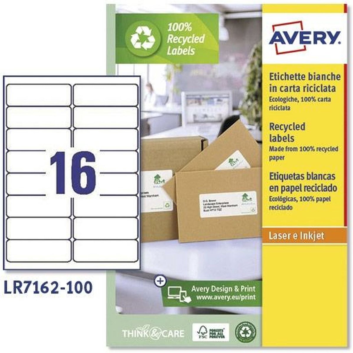 Etiket avery lr7162-100 99.1 x 33.9 mm 1600 st recy | bol.com