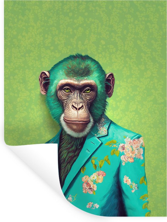 Muurstickers - Sticker Folie - Aap - Colbert - Bloemen - Neon - Portret - 120x160 cm -... | bol.com