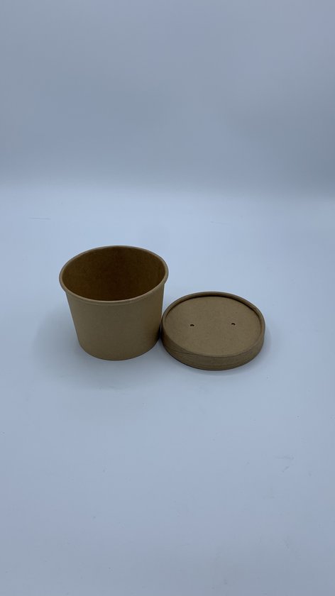 50 stuks - Kraft soepbeker met kartonnen deksel - Kraft Bruin - 360ml ...