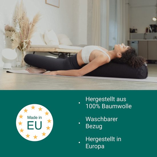 Present Mind Yoga Bolster voor Yin Yoga - Made in EU Yoga Kussen Ø20 cm Zwart - 100%... | bol.com