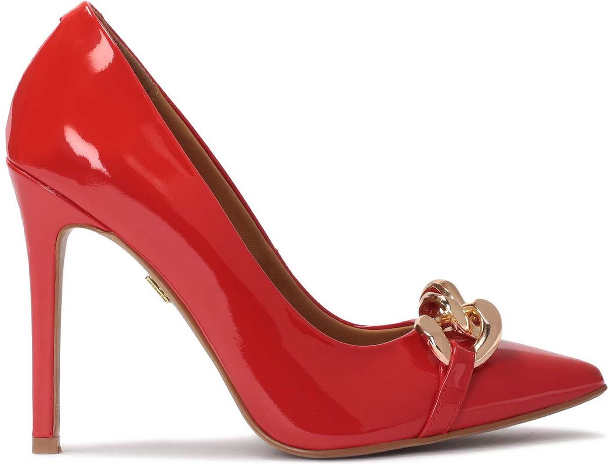 Red patent leather stilettos with a chain | bol.