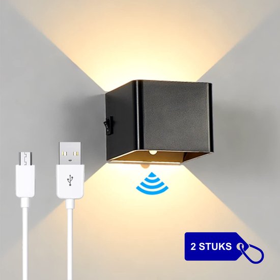 2 Stuks Wandlamp Met Bewegingssensor - Wandlamp Voor Binnen en Buiten ...
