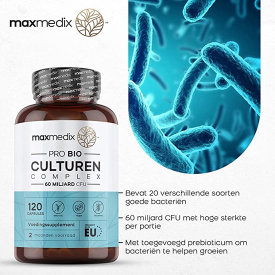maxmedix Pro Bio Culturen capsules - met 20 bacteriestammen - 120 vegan ...