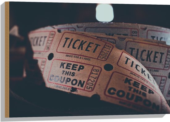 Hout - Foto van Tickets op Rol - 75x50 cm - 9 mm dik - Foto op Hout ...