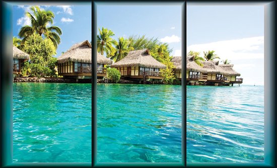 Fotobehang - Vlies Behang - Malediven 3D Raamzicht - 254 x 184 cm | bol.com