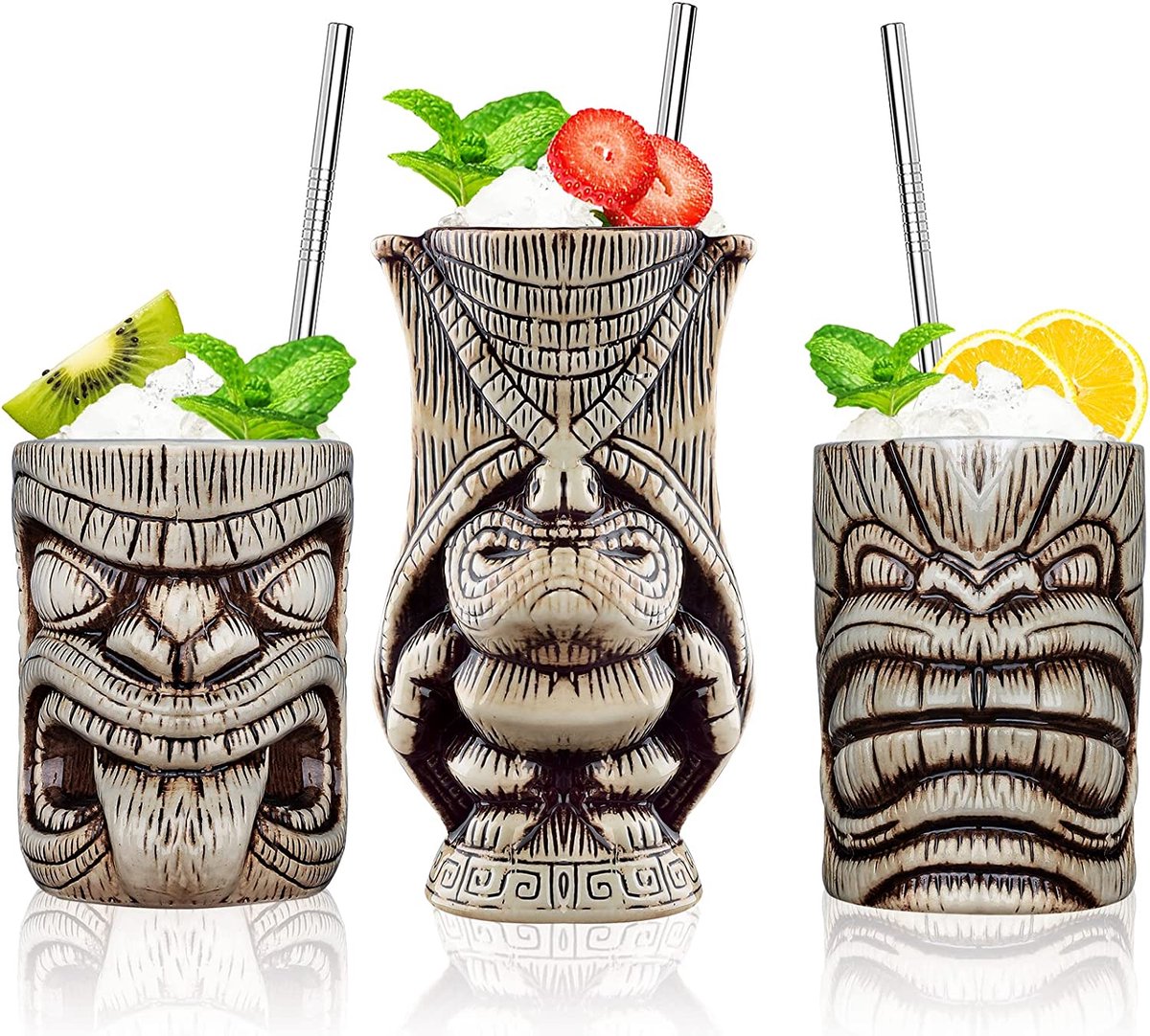 Keramische Tiki Bril Cocktailglazen Tiki Mokken Set van 3 Exotische ...