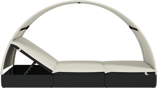 vidaXL Ligbed 2-persoons met rond dak 211x112x140 cm poly rattan zwart ...