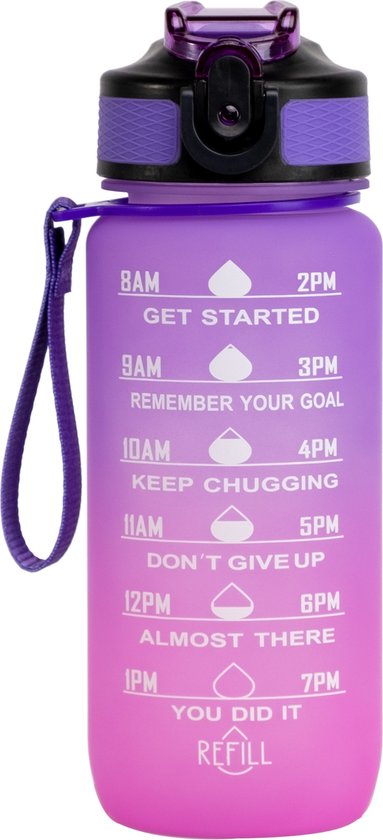 Motivatie Waterfles - Paars/Roze - 600ML Drinkfles - Waterfles met ...