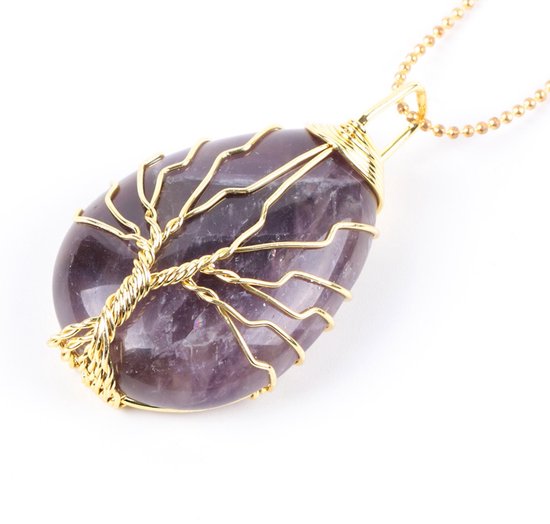 Kasey - Tree Of Life Amethist Ketting - Edelsteen Ketting - Edelsteen ...