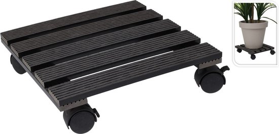Pro Garden Plantentrolley - donker grijs - hout - 29 x 29 cm - 100 kilo ...