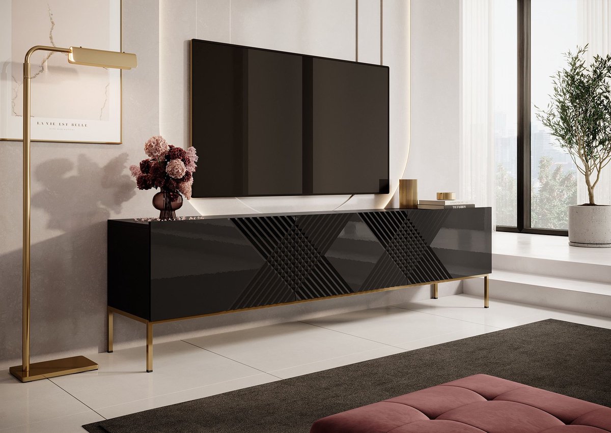 Meubella - TV-Meubel Esco - Zwart - 190 cm | bol.com