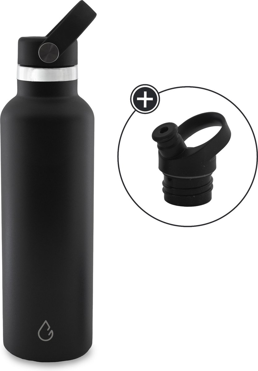GO eco waterfles RVS zwart 710 ml - met extra sportdop - drinkfles ...