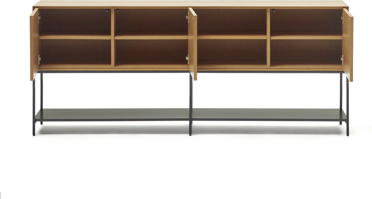 Kave Home - Vedrana 3-deurs dressoir in eikenfineer met stalen pootjes, 195 x 80 cm | bol.com