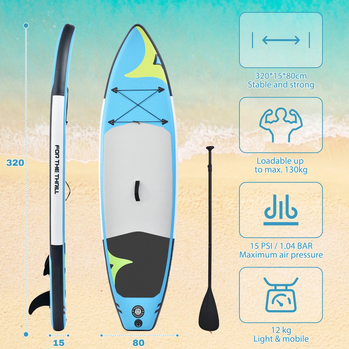 Stand Up Paddling Board-SUP Board Set 320 x 80 x 15 cm-Complete ...
