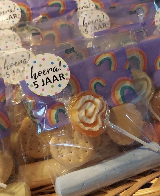 30 Kruisbodemzakjes / Traktatie zakjes / Blokbodemzakken + 30 Hoera ...
