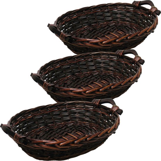 Broodmandje ovaal - 3x - bruin - 34 x 26 x 9 cm - mandje rotan/riet ...