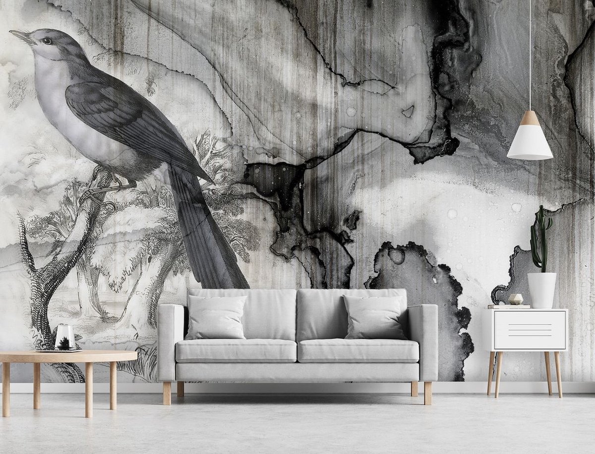 Fotobehang - Vlies Behang - Vogel op Papier - Kunst - 254 x 184 cm | bol.com