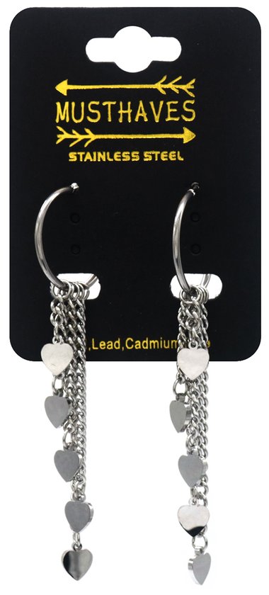 Oorbellen met Hartjes - Oorringen - RVS - 2x7 cm - Zilverkleurig | bol.com