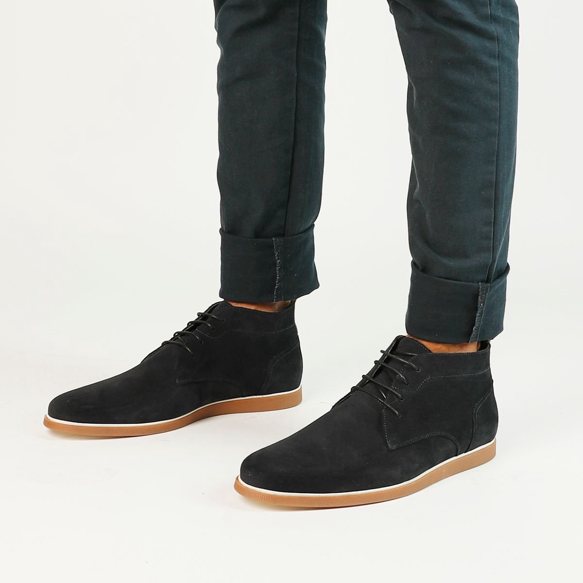 Manfield - Homme - Bottines en daim bleu foncé en dentelle - Taille 43 ...