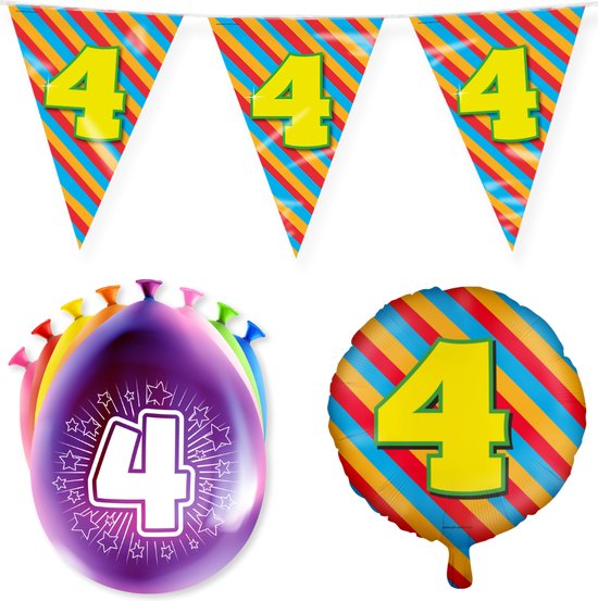 Feestpakket Verjaardag Versiering - 4 Jaar - Jongen - Meisje ...