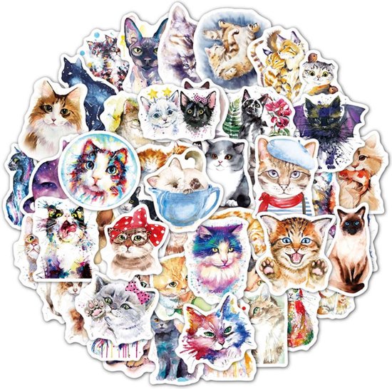 50 stuks stickers katten 6-8 cm | bol