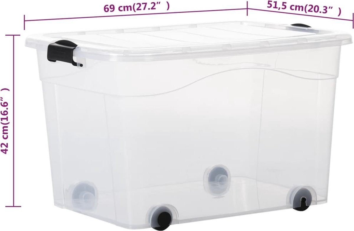 vidaXL Opbergboxen 2 st met wieltjes en deksels 100 L transparant | bol.com